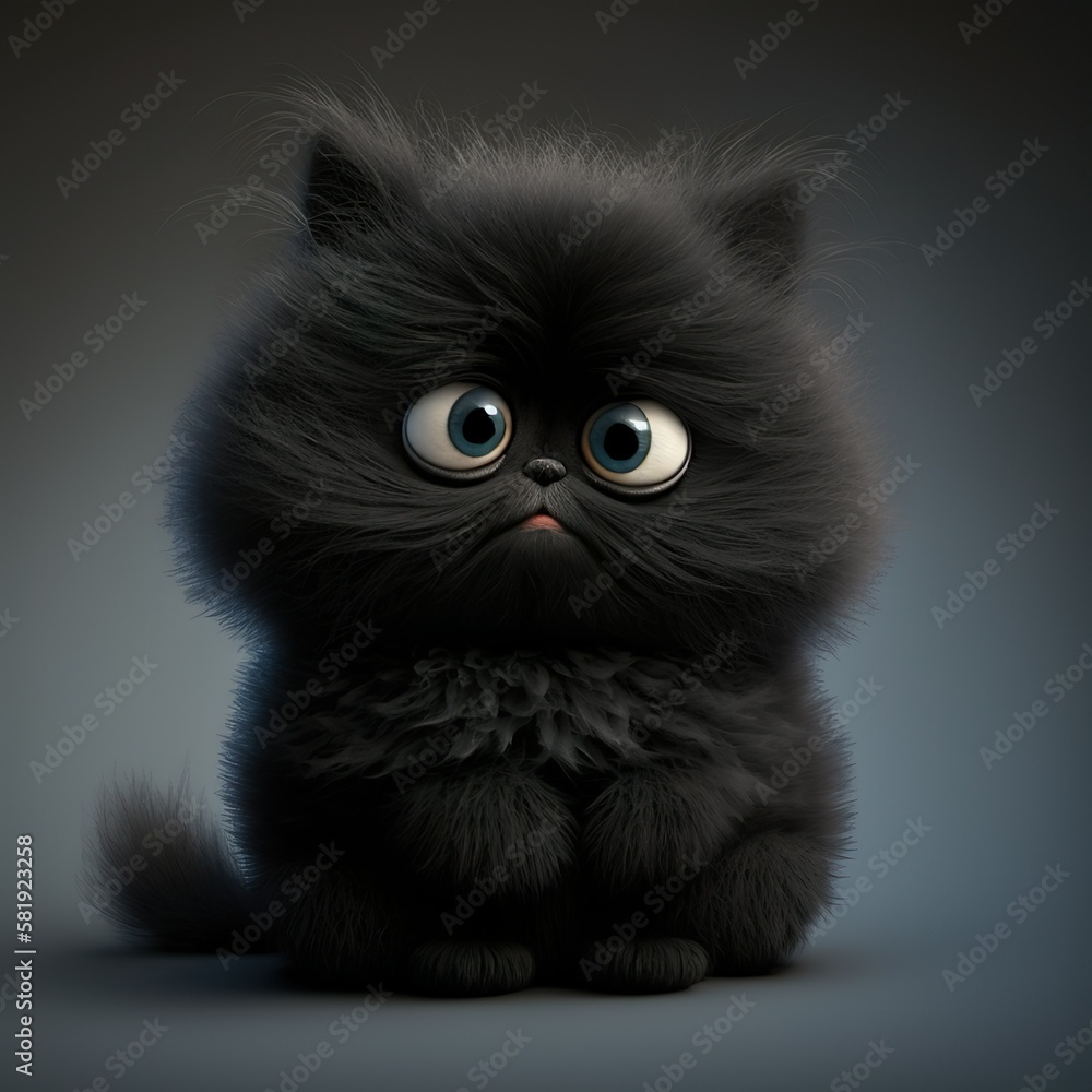 Furry Fun: A Pixar-Inspired Black Fluffy Cat Ai Generated Stock ...