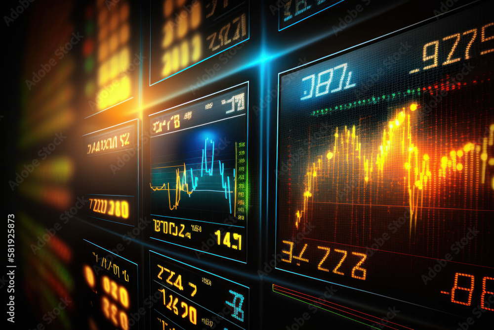 Big control center with business graphs showing key process indicators ...