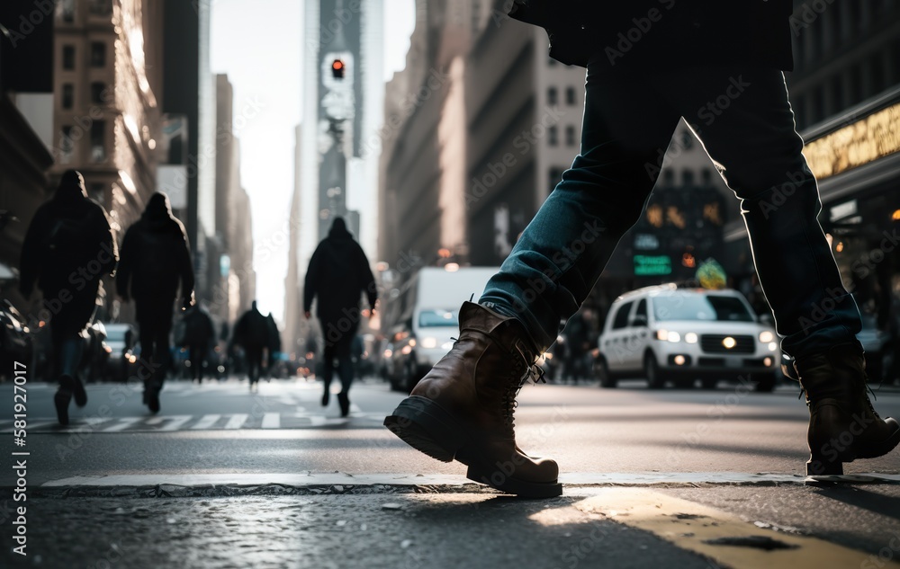 Man walking through the city center in a pedestrian zone. Viewpoint ...