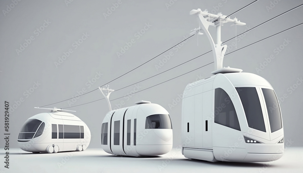 Futuristic public transport. Buses, carriages, passenger and commuter ...
