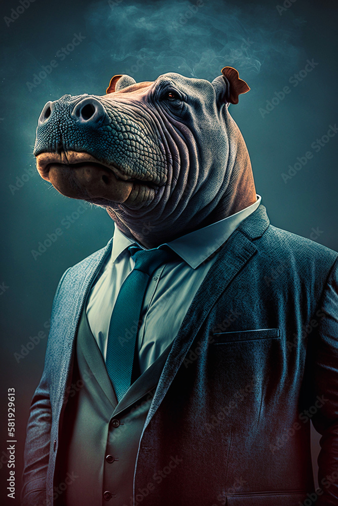 superhero with a hippopotamus face in a suit, generative AI Stock ...