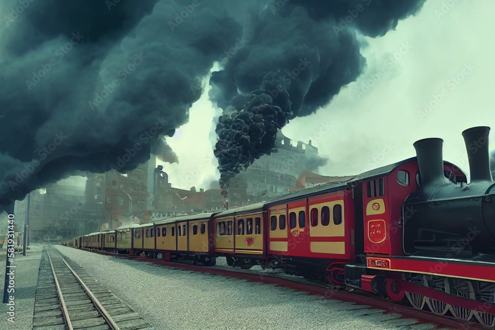 a cartoon train with a face on the front of it's engine and smoke ...