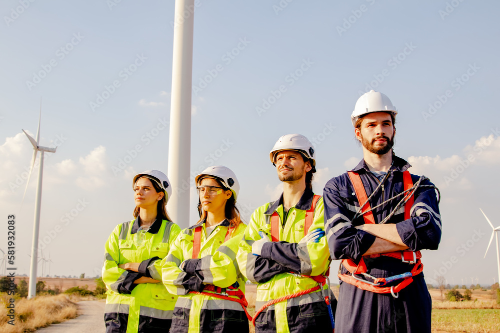 Smart professional team of technicians male and female safety ...