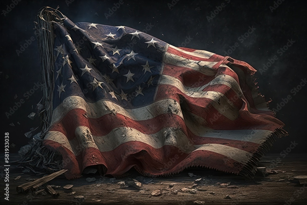 Old tattered american flag. Grunge background. AI generated Stock ...