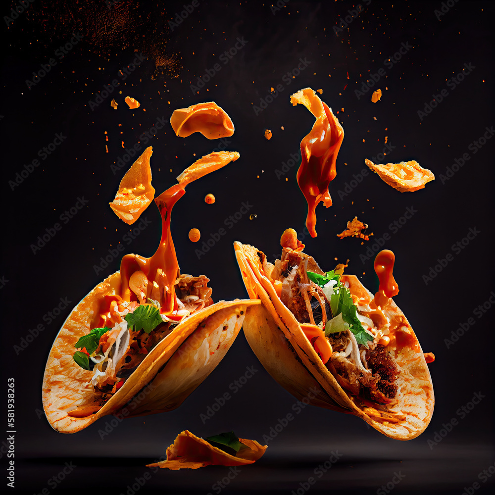 ภาพประกอบสต็อก two tacos that are falling into each other one on a ...