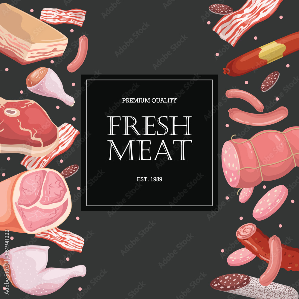 Fresh meat banner template. Butcher shop, fresh farm market goods. Best ...