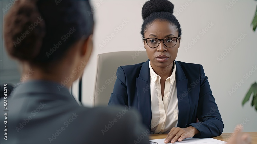 Fictional black woman job interview. Professional meeting ...