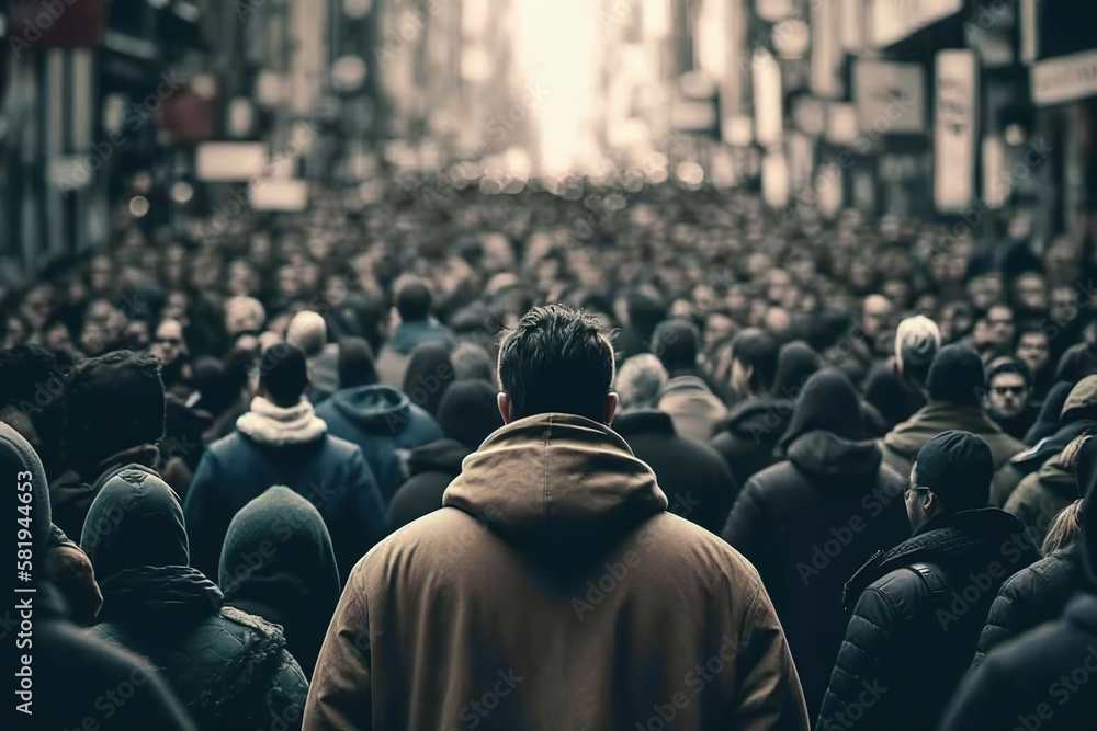A person standing in the middle of a crowded street, created with ...