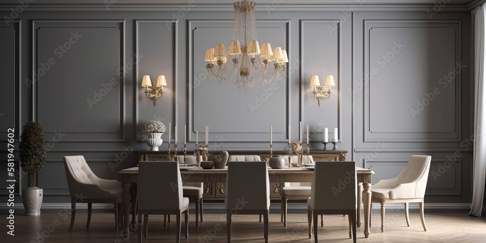 4K resolution or higher, Elegant dining room interior composition ...
