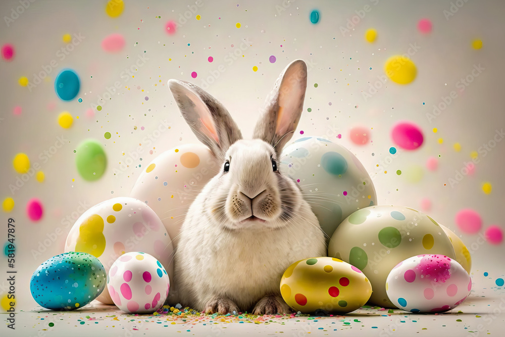 Funny Rabbit broke a hole in a paper background, fluffy eared rabbit ...