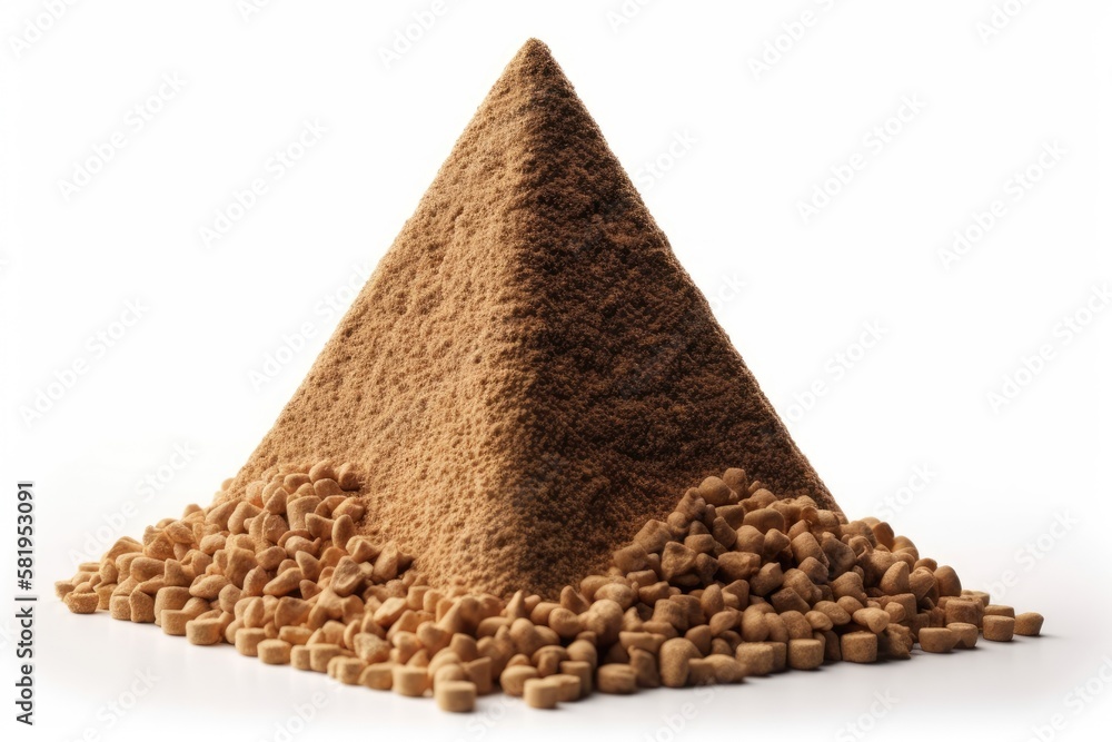 Pyramid shaped fraction of animal feed supplements on a white ...