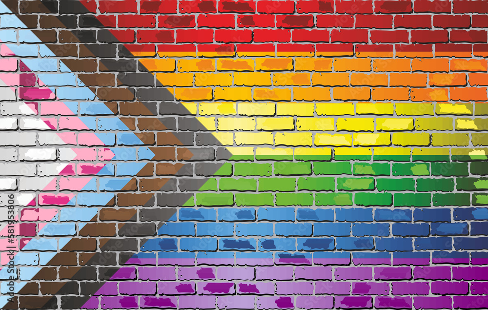 Progress Pride Flag on a brick wall - Illustration, Intersex-inclusive ...