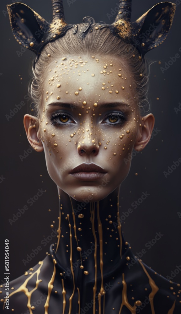 portrait of a beautiful woman, a giraffe girl with an interesting ...