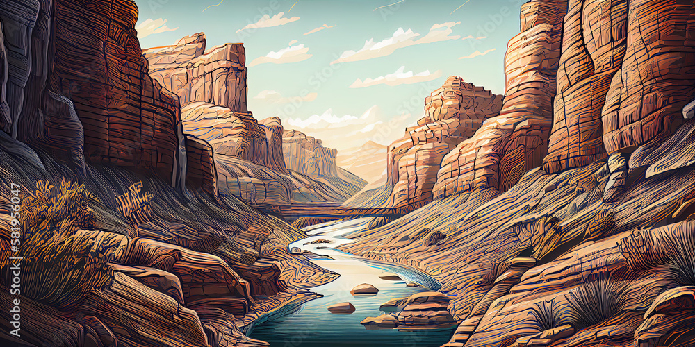 Colored pencil sketch of the Grand Canyon. AI generated illustration ...