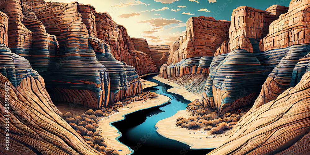 Colored pencil sketch of the Grand Canyon. AI generated illustration ...