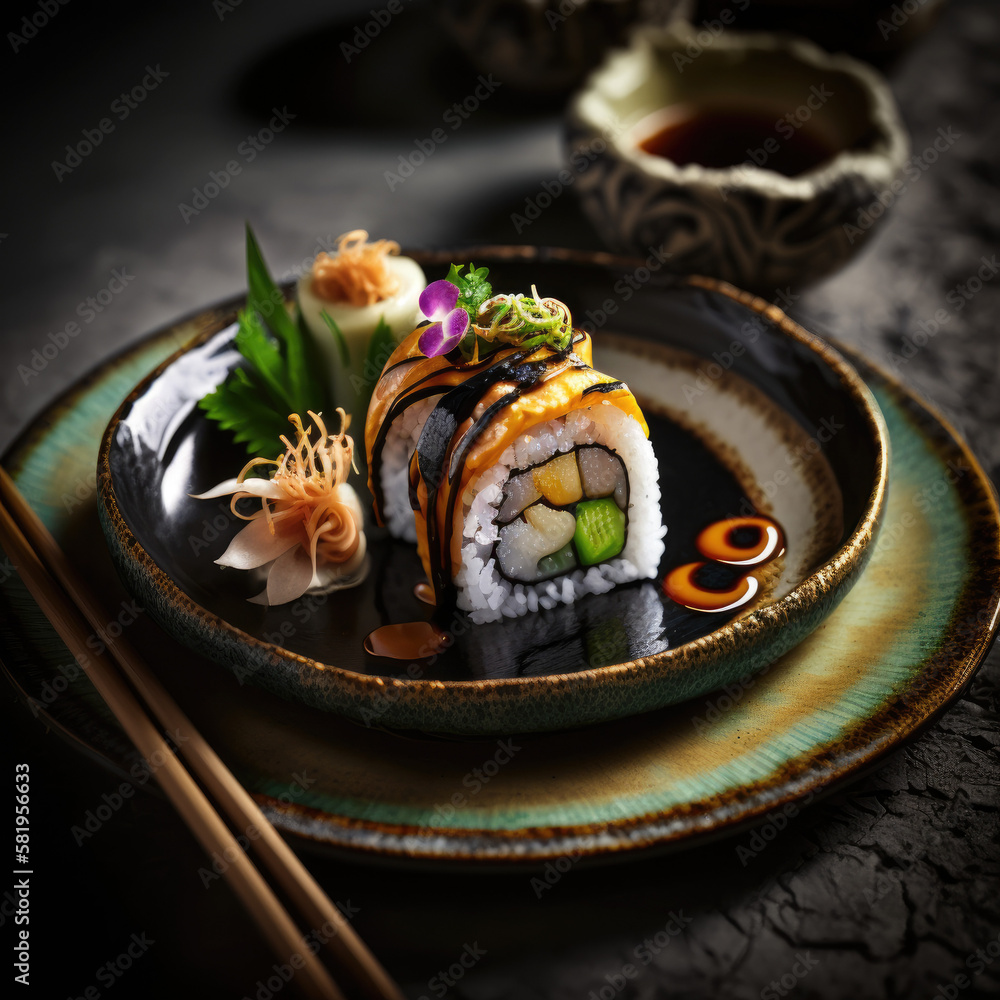 Authentic Japanese Sushi Platter with Chopsticks and Soy Sauce ...