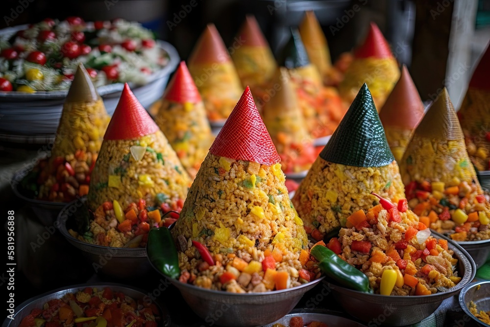 Rice cone, a specialty of indonesia's lombok. Generative AI Stock ...