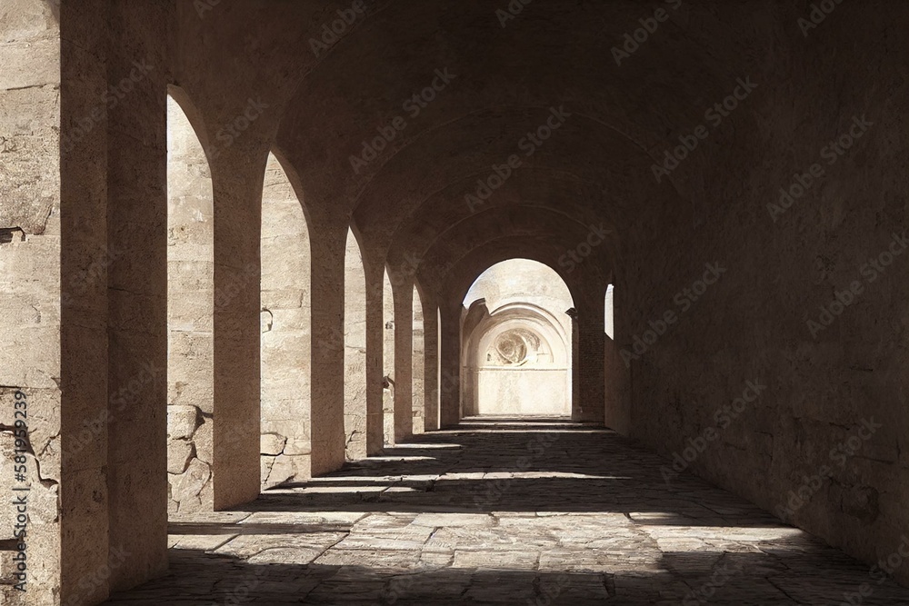 Ancient Cloisters - exterior public walkway covered with vaulted stone ...