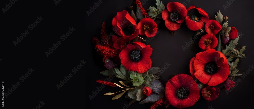 Remembrance day banner. Red poppy wreath. Copy space. AI image Stock ...