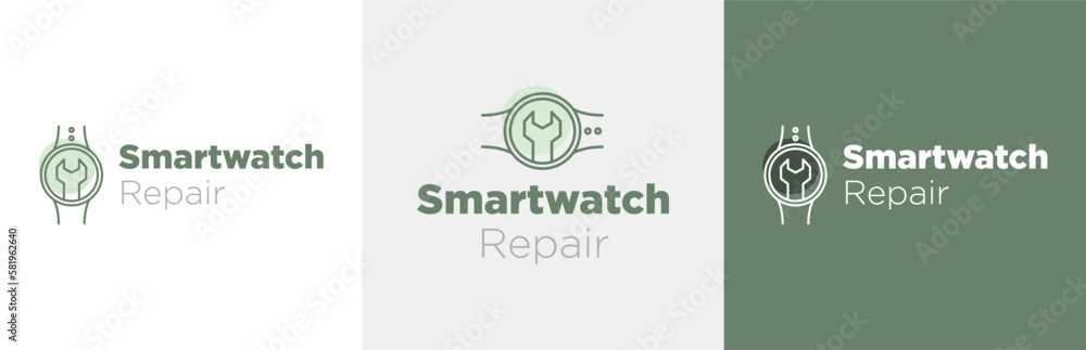 Digital watch fixing logo design set, smartwatch repair service modern ...