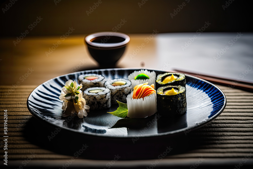 Authentic Japanese Sushi Platter with Chopsticks and Soy Sauce ...