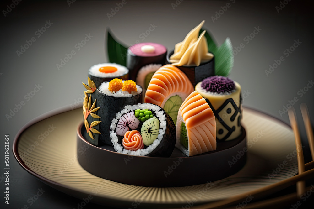 Authentic Japanese Sushi Platter with Chopsticks and Soy Sauce ...