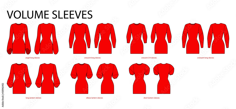 Vetor de Set of Volume sleeves clothes angel, crescent, croissant ...