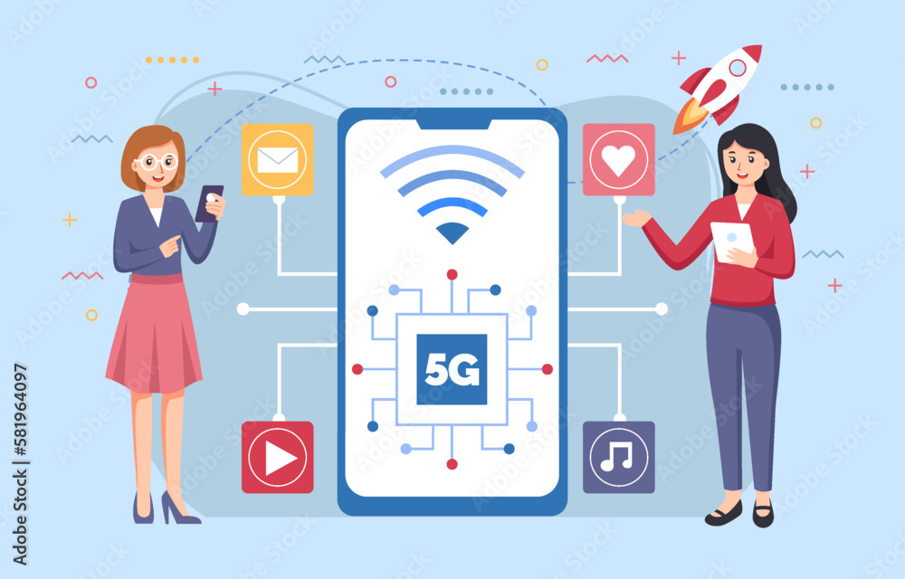 Mobile wireless 5th generation technology background design vector. 5G ...