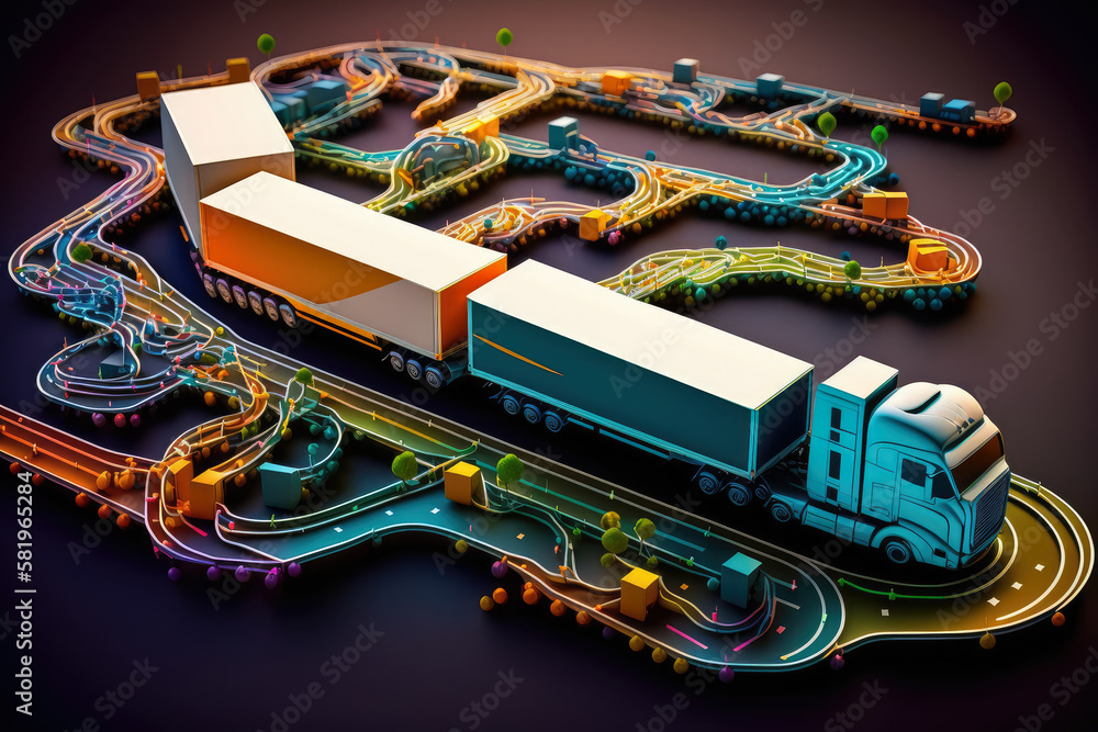 Efficient Delivery Pathways Abstract 3D rendering of a logistics and ...