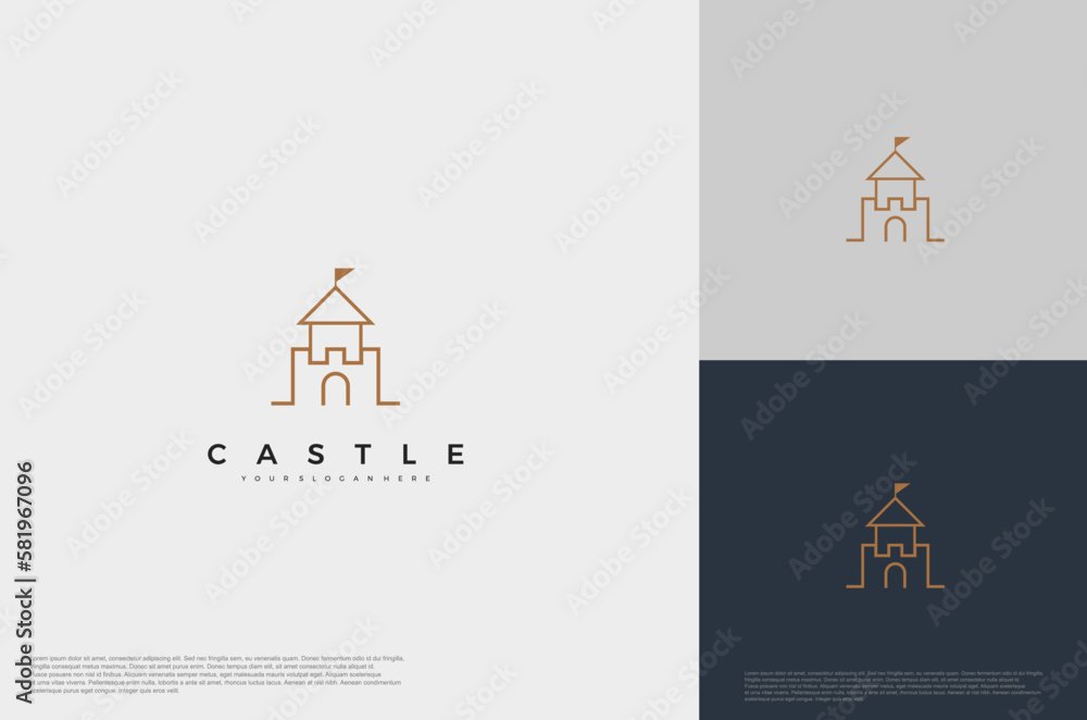 simple medieval castle line art Logo illustration vector design ...