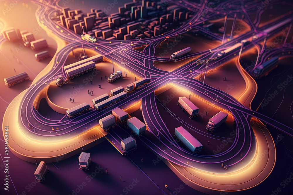 Transport Network abstract 3D rendering of a transportation network ...