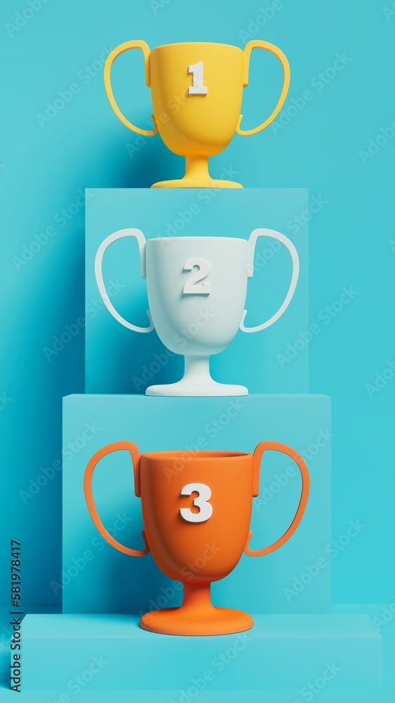 gold, silver and bronco trophy aligned vertically, concepts of triumph ...