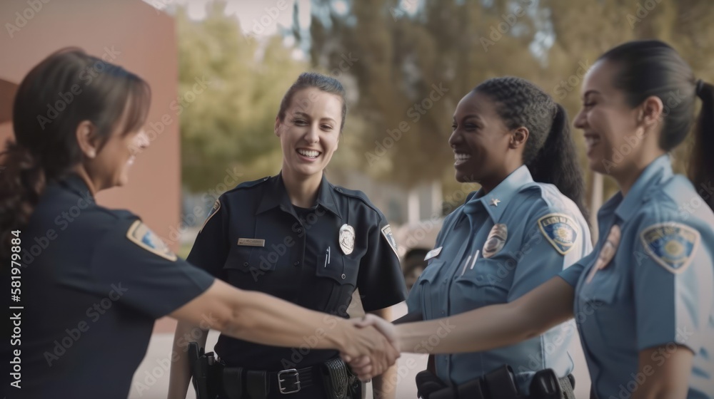 Professional Workplace Female Women: Hispanic Police officers Greeting ...