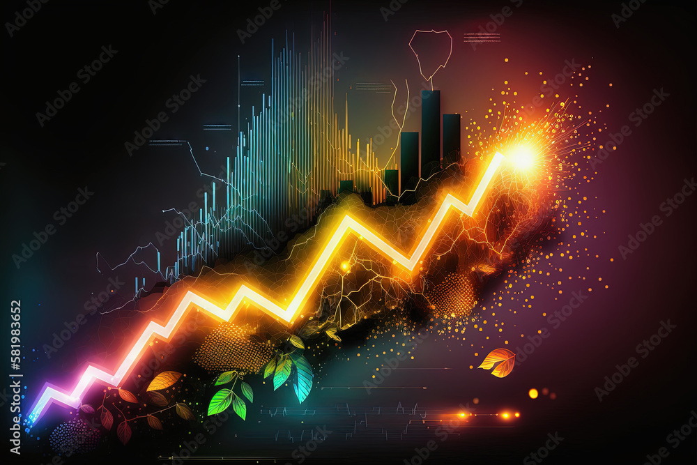 Green economy chart on dark colorful neon background. AI Stock ...