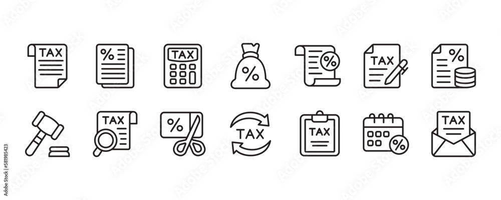 Tax icon set. Vector graphic illustration. Stock Vector | Adobe Stock