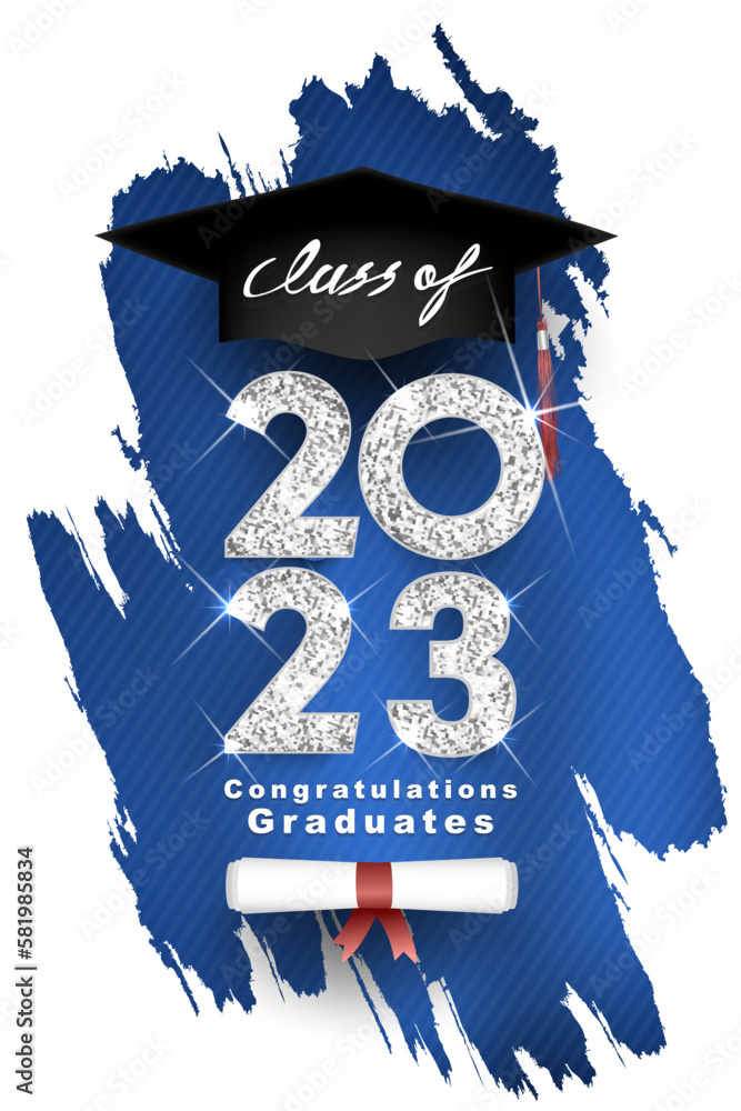 Class of 2023 Vector text for graduation silver design, congratulation ...