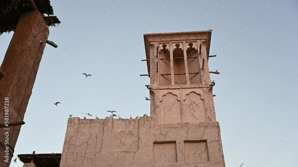 Traditional wind tower on the old traditional Emirati house in the ...