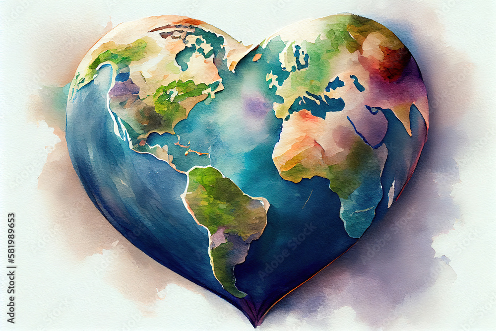 Earth in the shape of a heart, ecology and environment concept ...