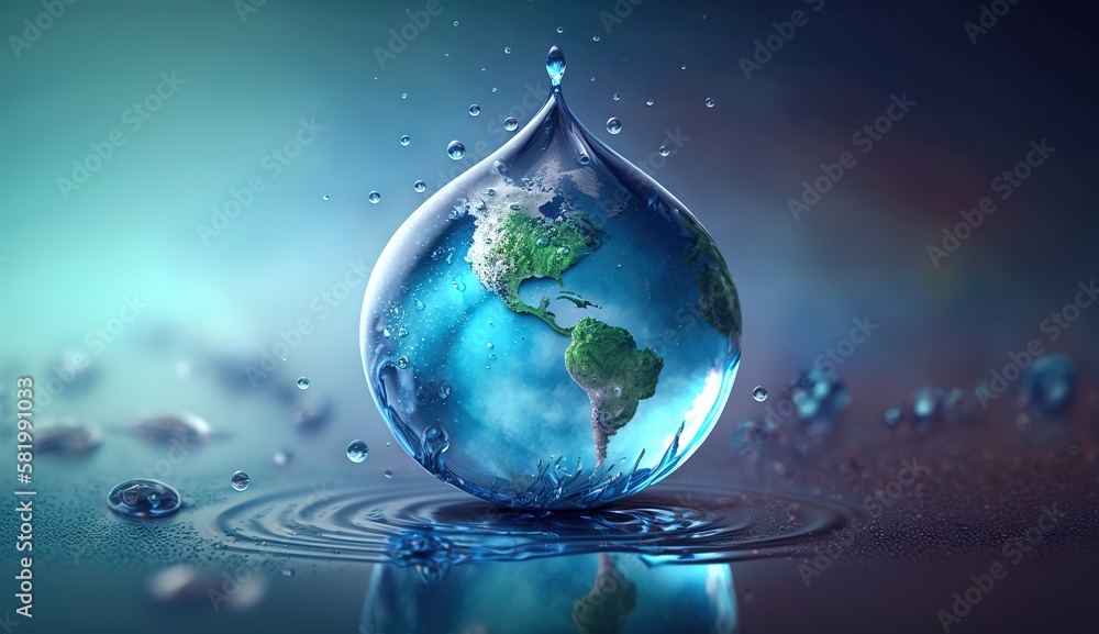 planet earth in the form of a water drop, water day, generative AI ...