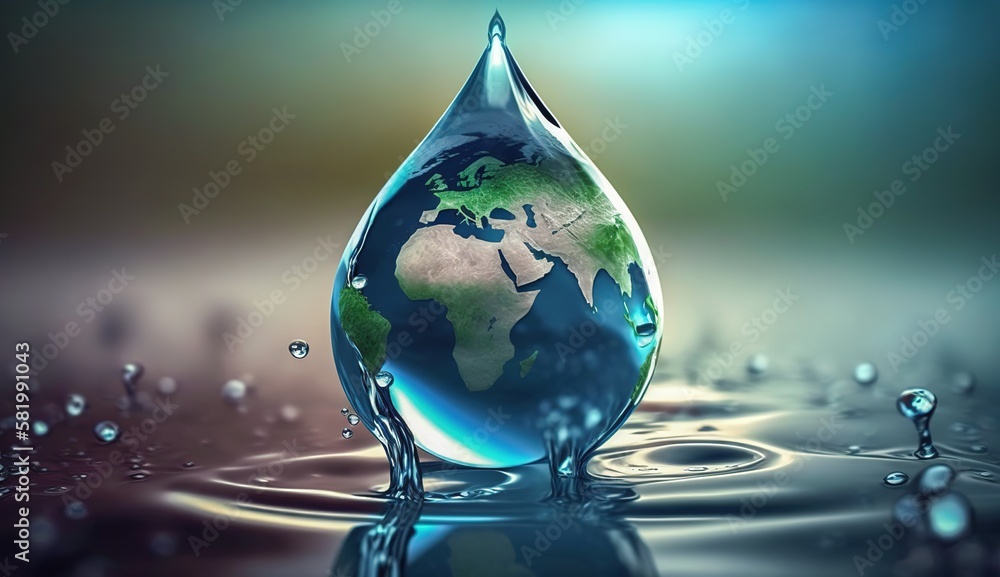 planet earth in the form of a water drop, water day, generative AI ...