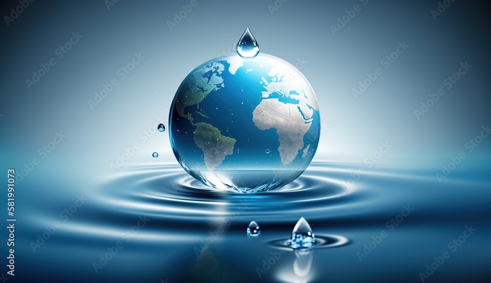 planet earth in the form of a water drop, water day, generative AI ...