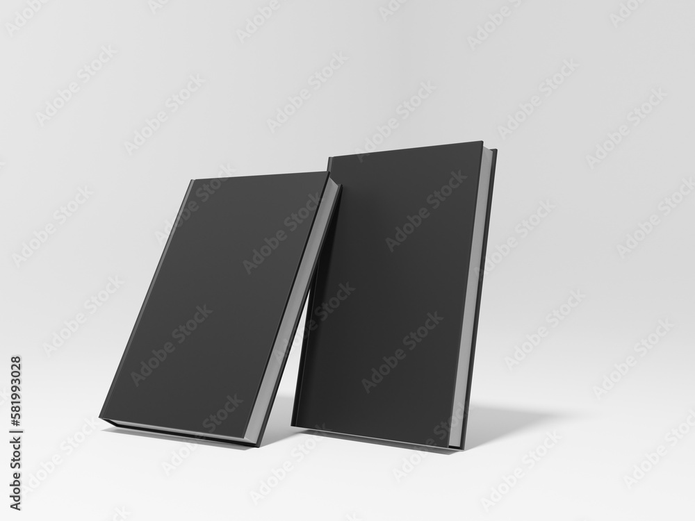 Hardcover book template, two blank black books standing on white ...