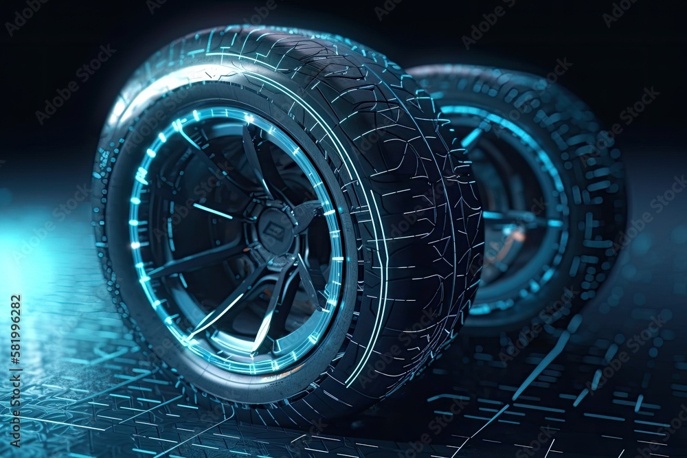 Concept for futuristic sports car tires with rim wireframe intersection ...