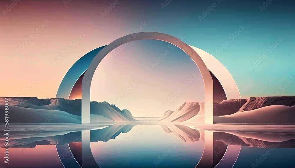 The incredible view of peaceful water, symmetrical curved frames and ...