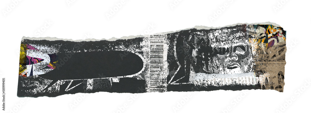 piece of a magazine with barcodes and tear patterns on a black ...