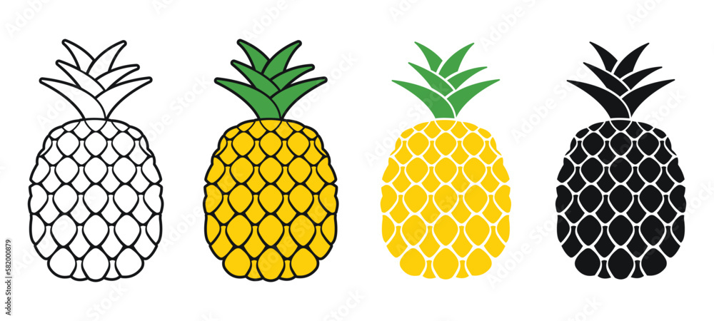 Pineapple vector illustration, clipart style outline pineapple symbol ...