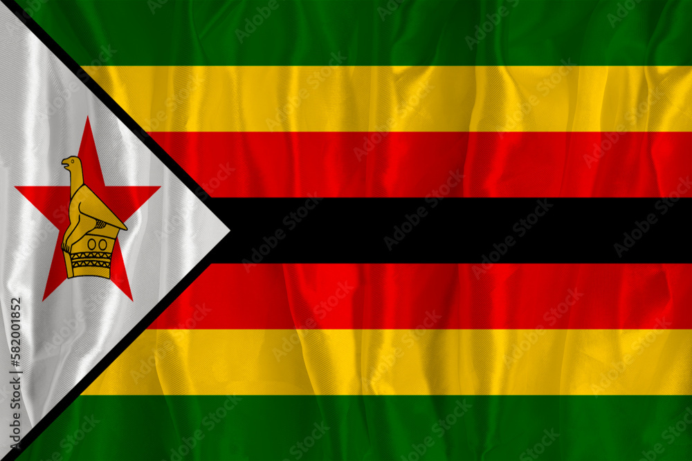 The flag of Zimbabwe on a silk background is a great national symbol ...
