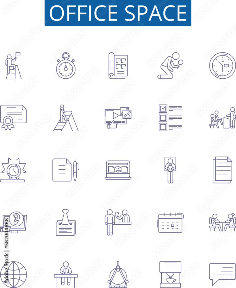 Office space line icons signs set. Design collection of Cubicle, Desk ...