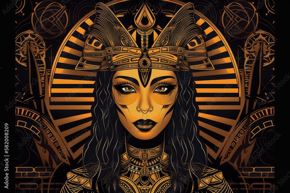 Egyptian abstract backdrop, the Egyptian goddesses Bastet and Cleopatra ...