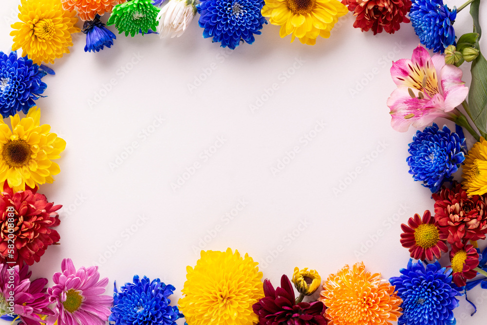 Colorful spring flowers frame border background. Spring background ...
